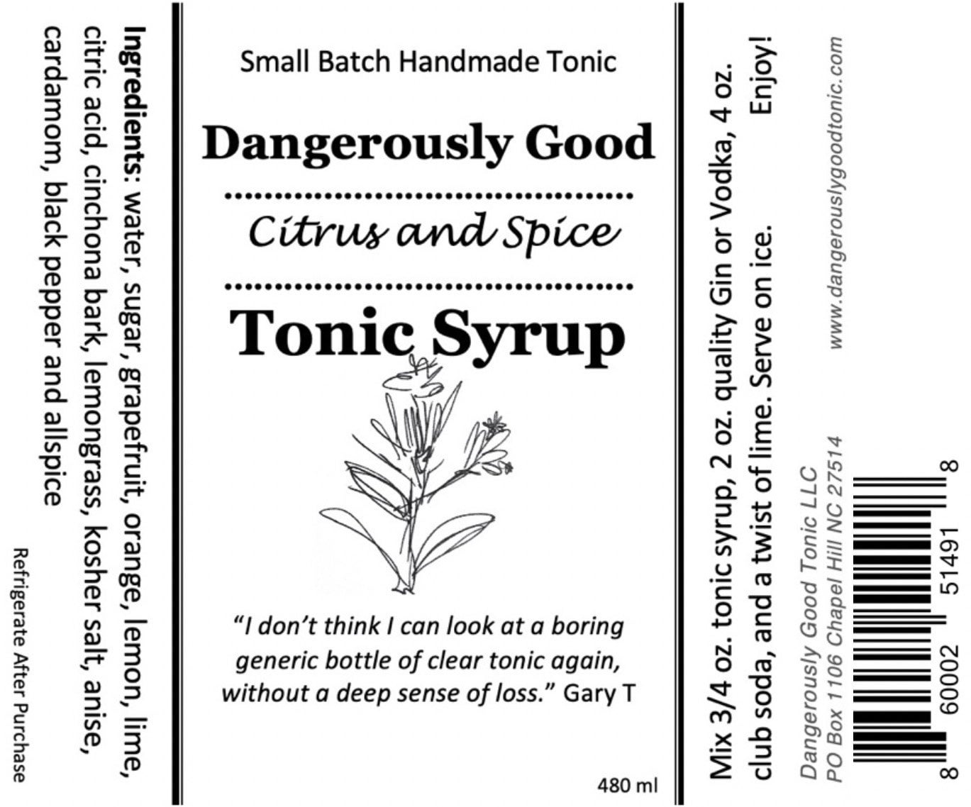 Dangerously Good Tonic Syrup 480ml | Dangerously Good Tonic